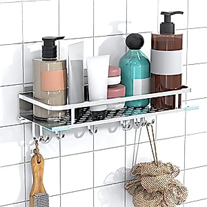 Shower Caddy Bathroom Shower Organizer No Drilling/Drilling Install Shower Shelf for Inside Shower with 8 Hooks Detachable Wall Mounted Shower Shelves for Dorm Bathroom Toilet Kitchen Storage