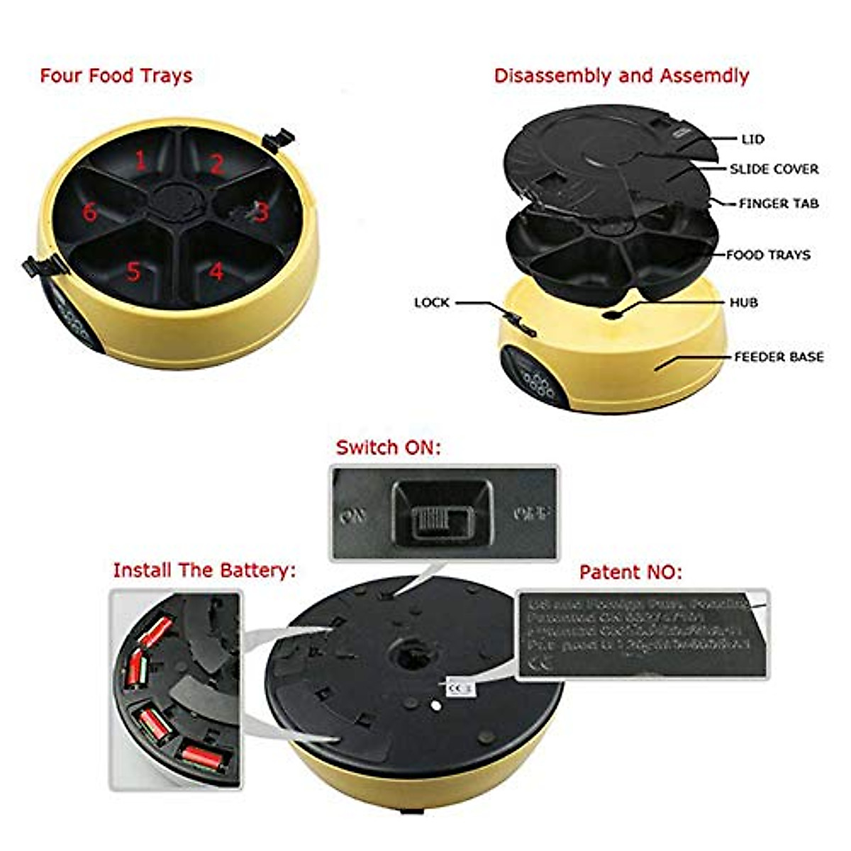 ZZK Automatic pet Feeding Bowl 6 cat Meal time quantitative Feeder Dogs, Cats and Dogs Intelligent Automatic Drink Cups LCD Display,B