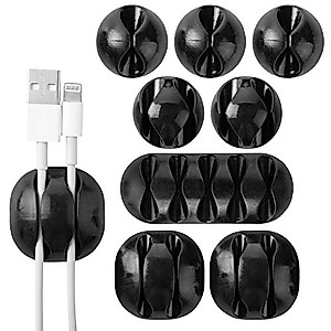 Bates- Cable Clips, 8 pc, Black, Cable Management, Cord Organizer, Wire Organizer, Cord Management, Wire Management, Cord Holder, Wire Clips, Cord Organizer for Desk, Charger Holder