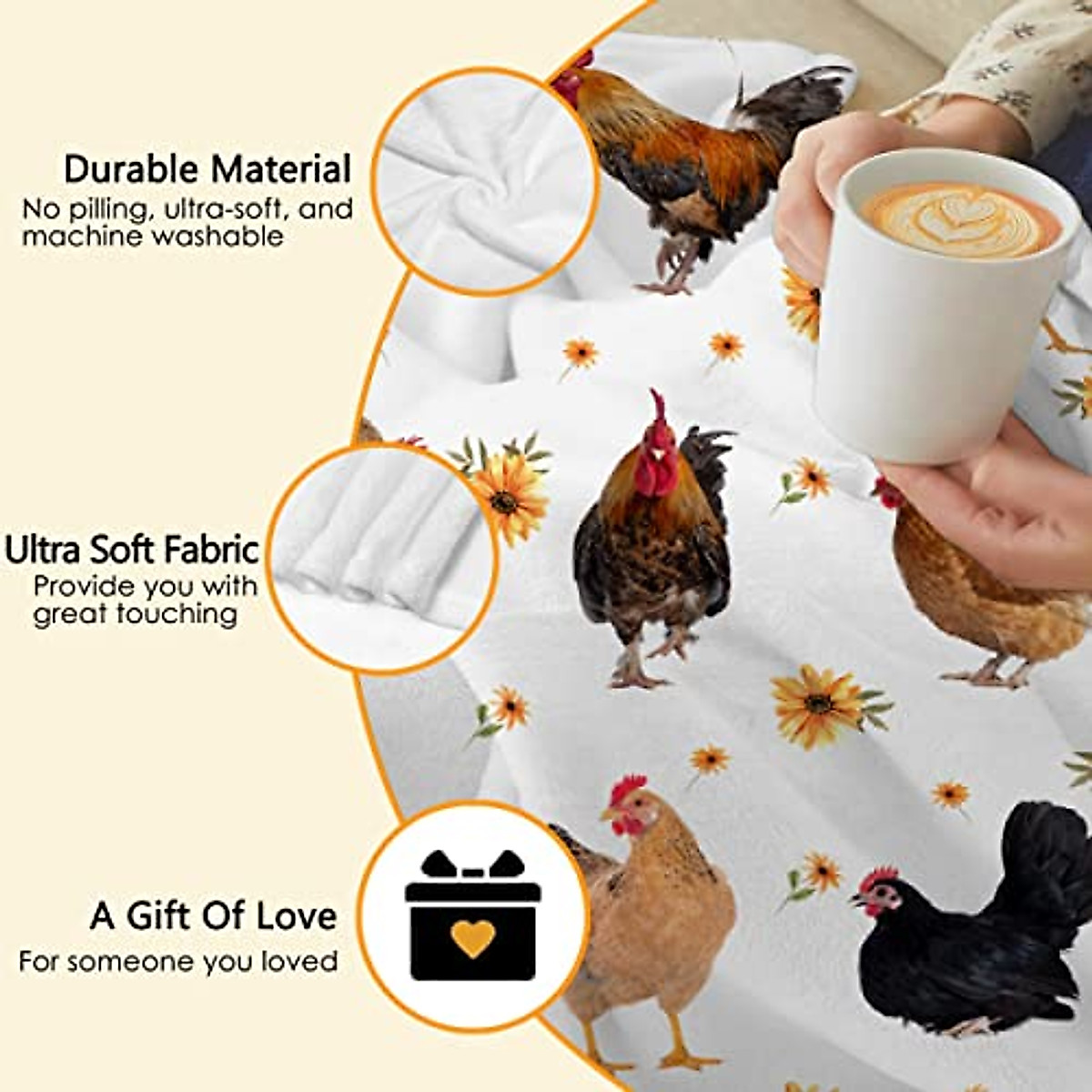 Chickens Sunflowers Flannel Throw Blanket,Super Soft Fluffy Plush Bed Blanket for Couch Sofa Travel Camping,Bed Quilt Home Decor for All Seasons,30"x40"-Toddlers/Pets Size