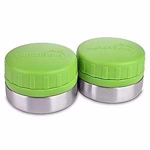 LunchBots Rounds Leak Proof 4 oz. Stainless Snack Container Jar, Set of 2, Green Lids