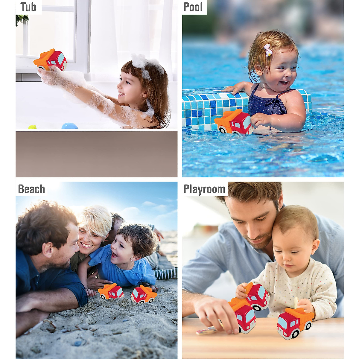 DolliBu Dump Truck Bath Buddy Squirter - Floating Truck Rubber Bath Toy, Fun Water Squirting Bathtime Play for Toddlers, Cute Construction Vehicle Toy for The Bathtub, Beach, & Pool for Girls & Boys
