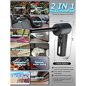 IGOKOTI Compressed Air Duster Reusable Electric Air Duster & Vacuum 2 in 1, Cordless Portable Rechargeable Compressed air, 98000 RPM Handheld Air Blower for Car, Electronics, Keyboard Cleaning