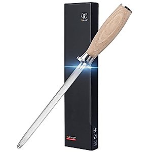 WALLOP Honing Steel - Kitchen Knife Sharpener Rod 8 inch - German HC Stainless Steel Honing Steel for Honing Chef Knife Blades - Natural Pakkawood Handle with Gift Box