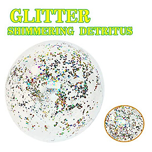 Yuguolorry Swimming Beach Ball Jumbo Pool Balls Confetti Glitters Inflatable Swimming Pool Water Ball Beach Outdoor Summer Party Favors for Adult Inflatable Beach Balls (Iridescent 23 Inch)