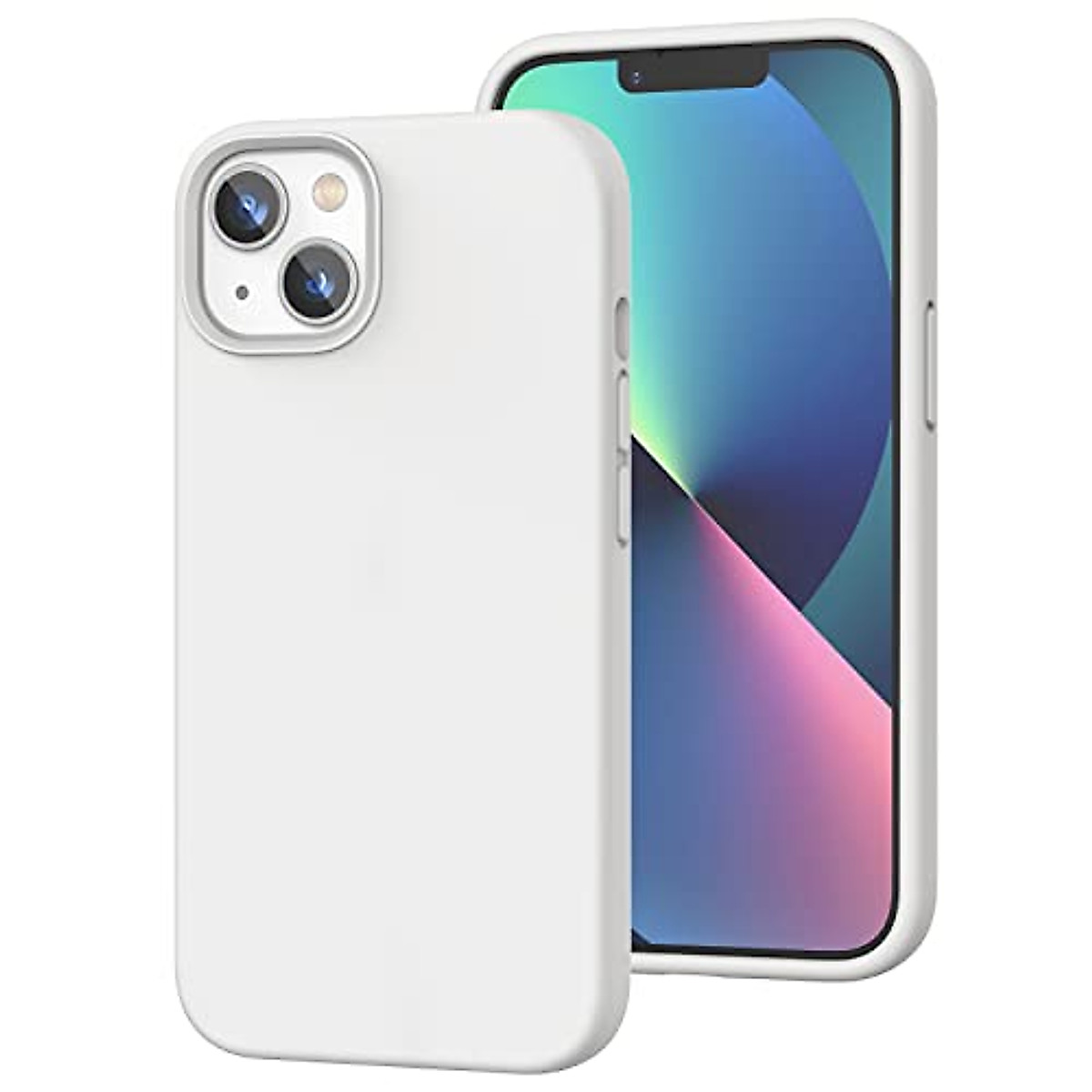 K TOMOTO Compatible with iPhone 13 Case, [Drop Protection] [Anti-Scratch] Shockproof Liquid Silicone Anti-Fingerprint Cover with Microfiber Lining Phone Case for iPhone 13 6.1" (2021), White