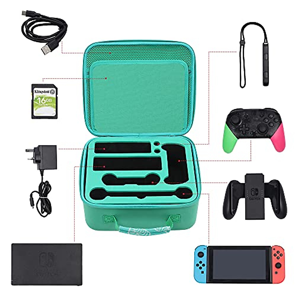 Large Carrying Storage Case for Nintendo Switch, New Leaf Crossing Hard Shell Travel Cases Fits Complete Switch System Console, Switch Dock,Pro Controller,Joy-Con Grip with 21 Games Cards Slots
