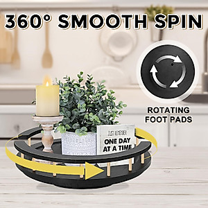 12" Wood Lazy Susan Turntable, Kitchen Countertop Lazy Susan Organizer Turntable with Guardrail Sides, 360 Degree Turntable for Countertop Cabinet Closets Dining Table, Decorative Serving Tray, Black