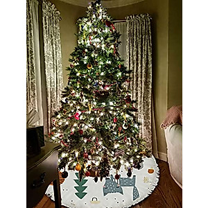 Small Christmas Tree Skirt Woodland Wolf and Trees,30 Inch Tree Skirt for Christmas Holiday Party Decoration,Rustic Tree Skirts Mat Home Indoor Outdoor Ornaments