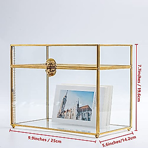 NCYP Gold Glass Card Box with Lid for Wedding Reception (9.9x5.6x7.7 Inches) Handmade Rectangle Decorative Storage Box for Party Wishwell Keepsake, Vintage Terrarium (Glass Box Only) (No Slot)