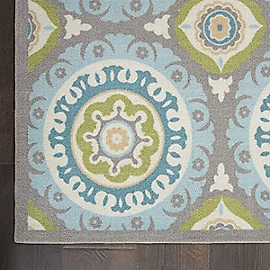 Waverly Sun N' Shade Indoor/Outdoor Jade 5'3" x 7'5" Area-Rug, Easy washing, Non Shedding, Bed Room, Living Room, Dining Room, Backyard, Deck, Patio (5x7)