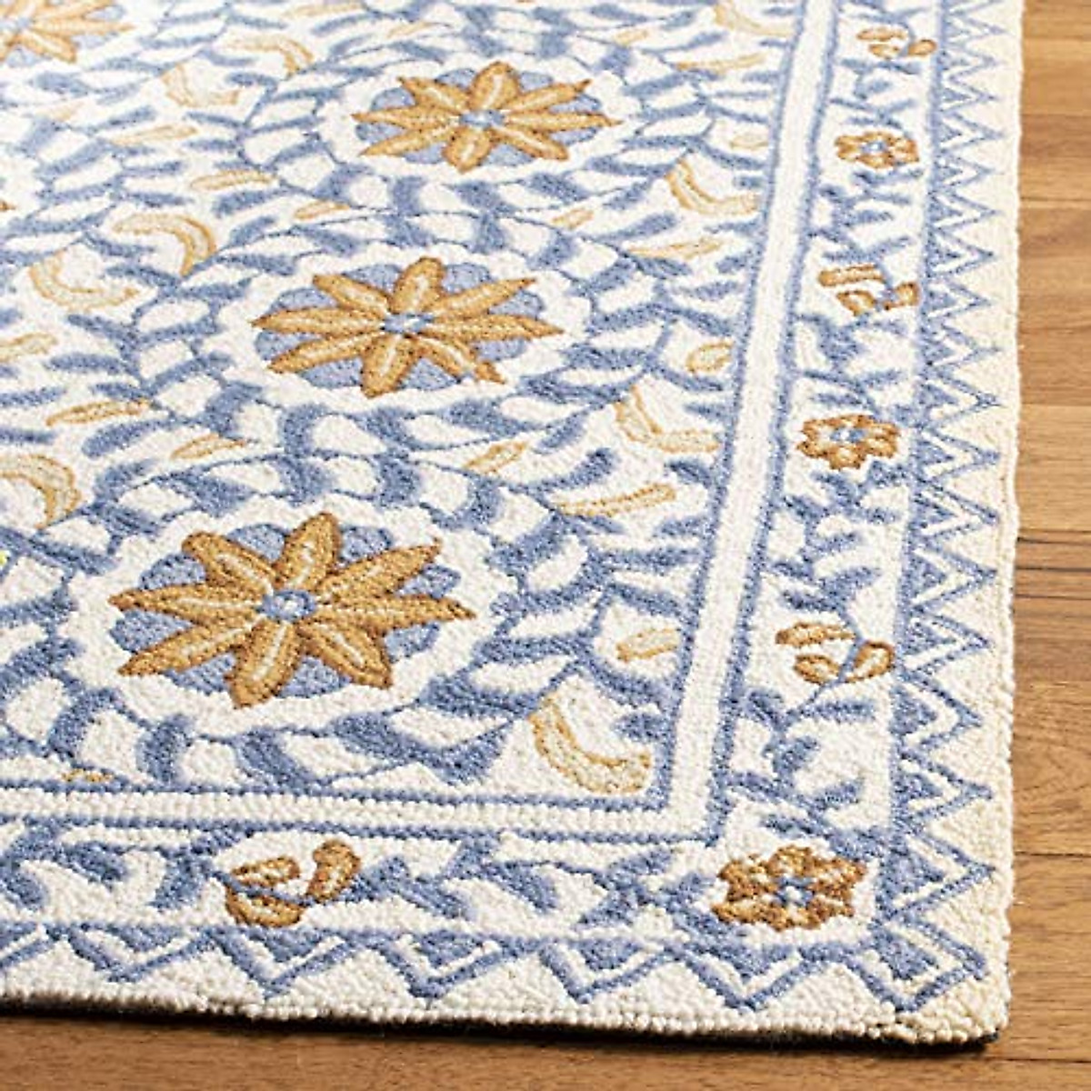 SAFAVIEH Chelsea Collection Accent Rug - 1'8" x 2'6", Ivory & Blue, Hand-Hooked French Country Wool, Ideal for High Traffic Areas in Entryway, Living Room, Bedroom (HK150A)
