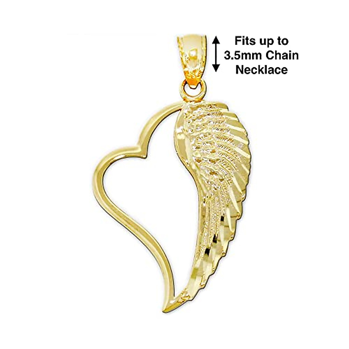 Charm America - Gold Angel Wing inside Heart Charm - 10 Karat Solid Gold