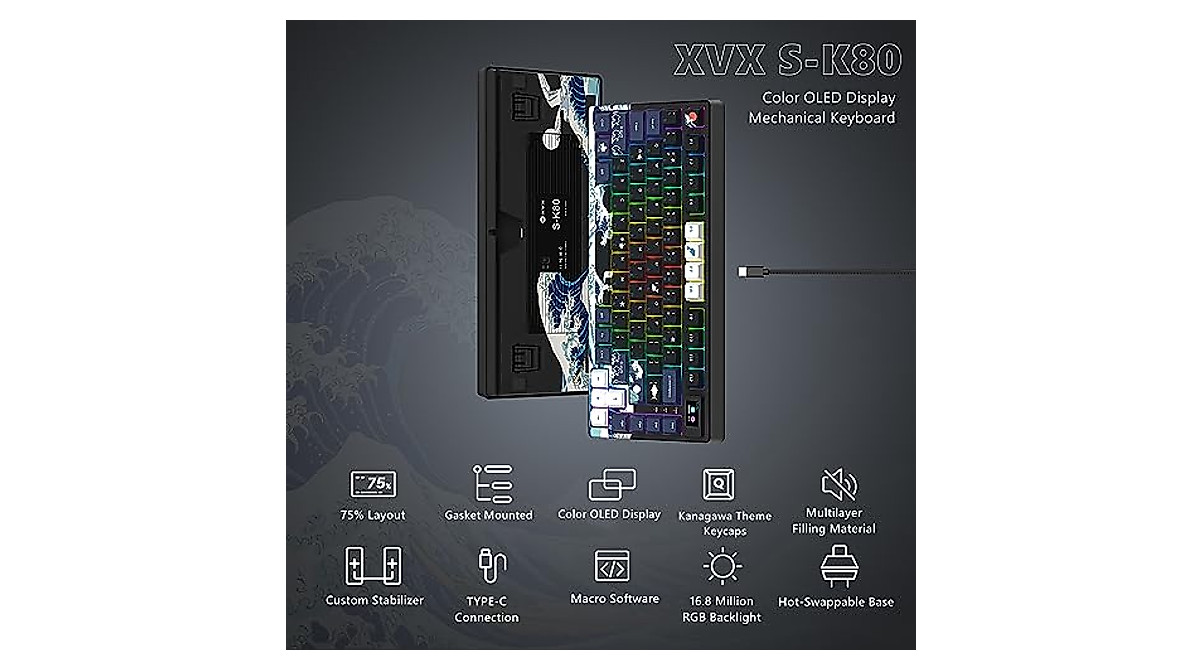 XVX S-K80 Mechanical Gaming Keyboard with OLED Display
