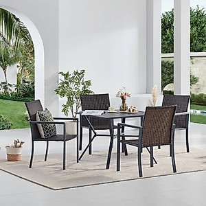 VICLLAX Outdoor Wicker Dining Chairs Set of 4 Patio Rattan Chair with Armrest for Garden Porch Backyard, Grey