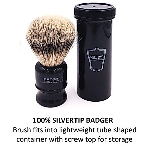 Parker,100% Silvertip Travel Shave Brush with Case, Black - Also Great for Everyday Use!