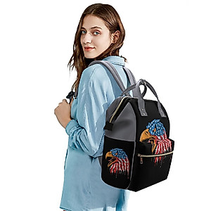 Eagle Independence USA Flag Diaper Bag Backpack Large Capacity Mommy Bags Multifunction Nappy Bag Travel Back Pack Gray-Style