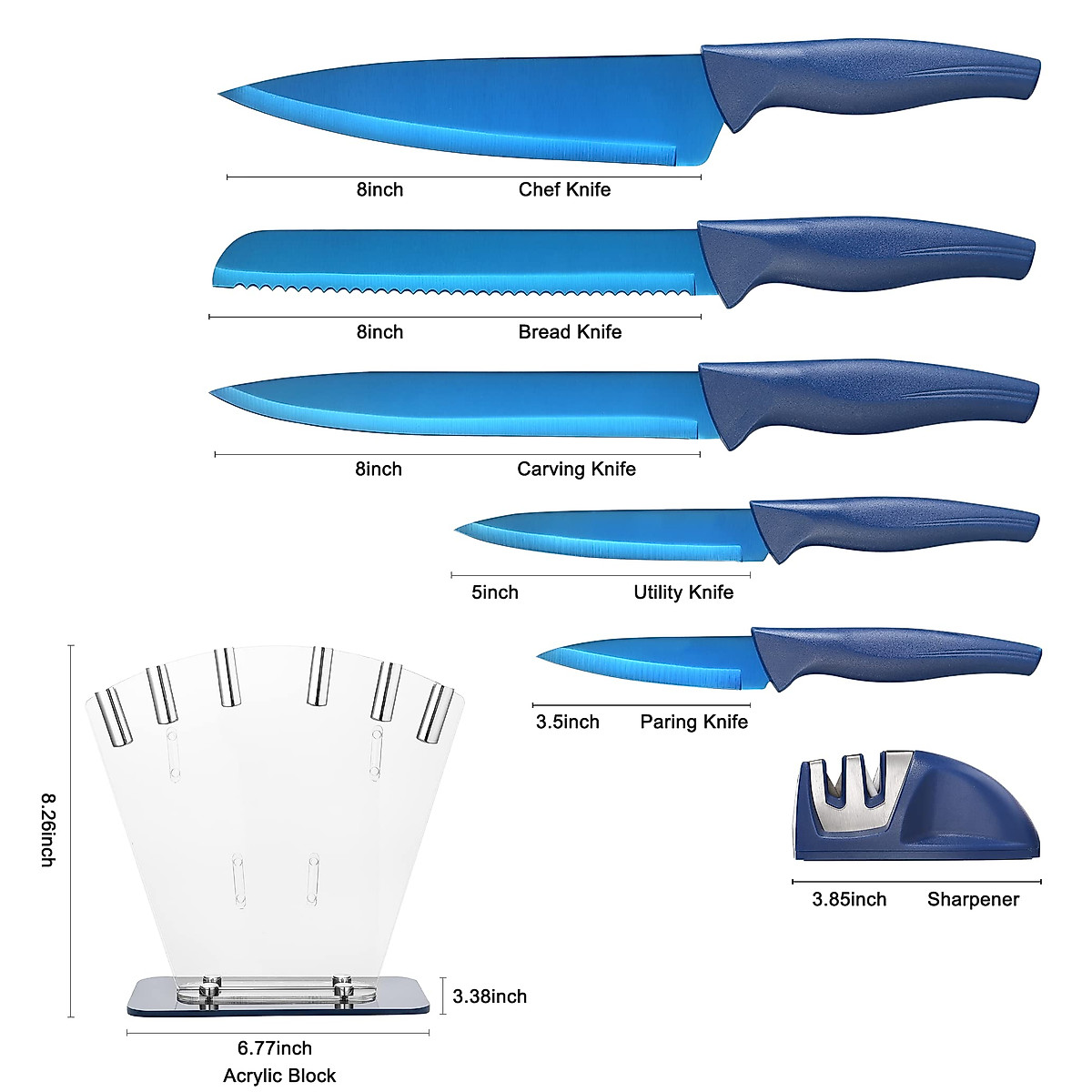 7 piece Kitchen Knife Sets Dishwasher Safe, Knife Block Stainless Steel with Knives, Professional Knife Set for Kitchen with Sharpener