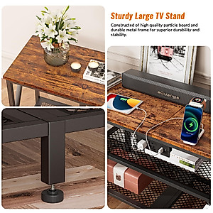 Furologee TV Stand with Power Outlets for 60 65 inch TV, Entertainment Center with Open Storage Shelves, Long 55'' TV Media Console Table with Soundbar Shelf for Living Room, Bedroom, Rustic Brown