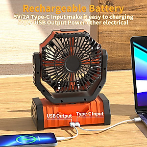 Portable Camping Fan Rechargeable with LED Lantern, 20000mAh Battery Powered Travel Fan with 1-8 Hour Timing Function, 270° Head Rotation, 4 Speeds Settings for Tents, Office, Desk, Camp and Fishing