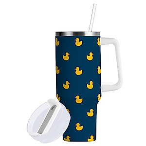 MCHIVER Blue Yellow Ducks 30 oz Tumbler with Handle and Straw Stainless Steel Vacuum Water Bottle Leak-proof Travel Coffee Mug Insulated Tumbler for Hot Cold Beverages