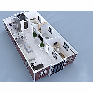 Portable Prefab House to Live in,40FT Foldable Tiny Container House with 3 Bedroom,1 Bathroom,1 Kitchen and Living Room,Prefabricated House for Adults Living,Expandable Mobile Home with Steel Frame
