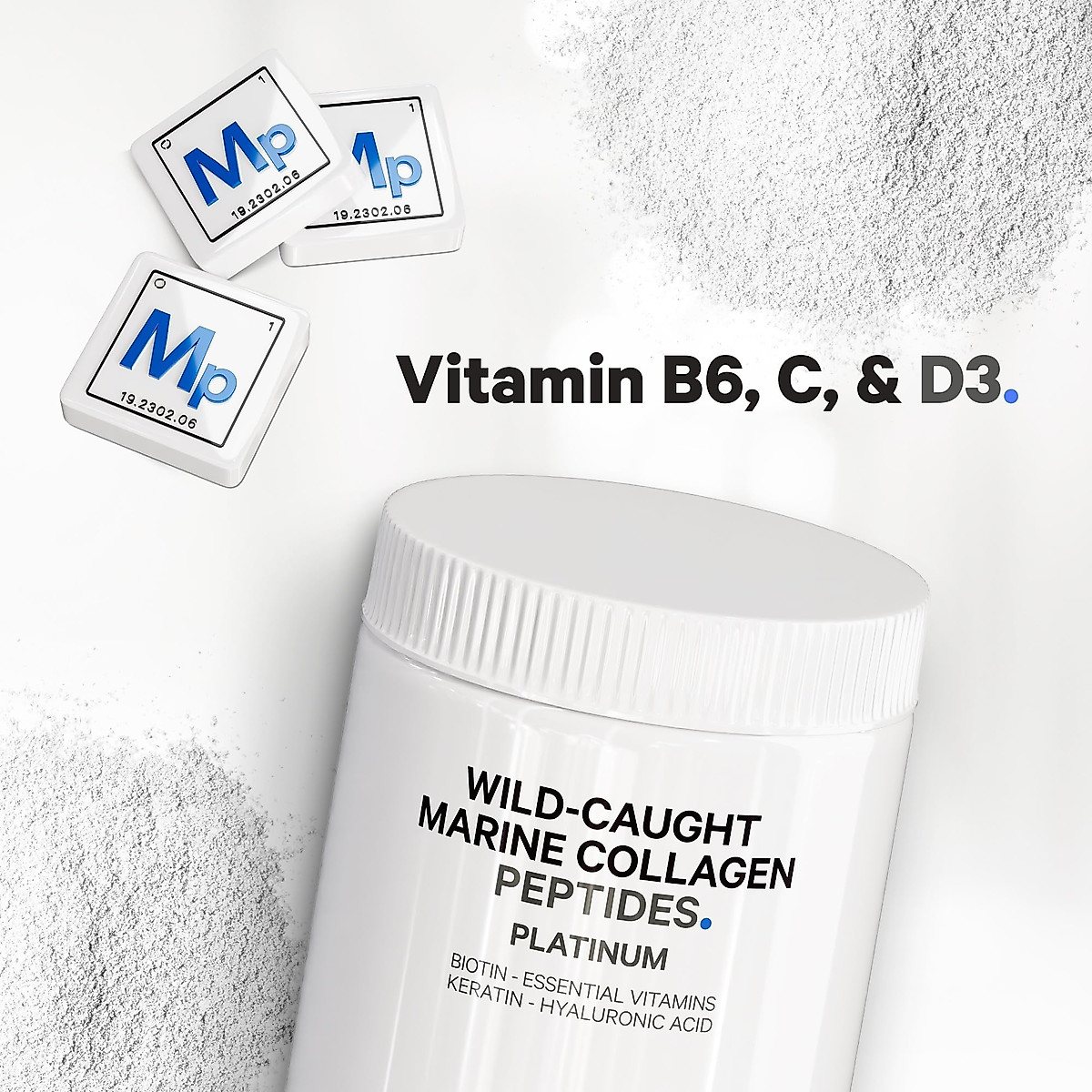 Codeage Marine Collagen Protein Powder Supplement Platinum - Biotin 10,000 mcg, Vitamin C, D3 & B6, Keratin, Hyaluronic Acid, Niacin, Wild Caught Hydrolyzed Fish Collagen Peptides - Non-GMO - 11.50 oz