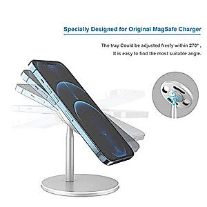 Aluminum Cell Phone Stand for MagSafe Charger,Compatible with Apple MagSafe Cradle Work with iPhone 12/Pro/Pro Max/Mini,Stable Desk Dock Mount Holder for MagSafe 2020 (Silver)