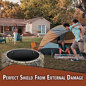 Fire Pit Cover Round, Snuffer Lid Ring Finish 38” inch Diameter, Drop-in Burner Fire Pit Pan Lid- 1.5 mm Thickness, Grill Fire Ring Lid with Handle