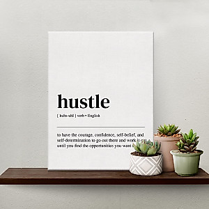 Hustle Definition Canvas Wall Art Poster Print Gift, Hustle Quote Painting Ready to Hang Home Office Bedroom Decor (11.5" x 15")