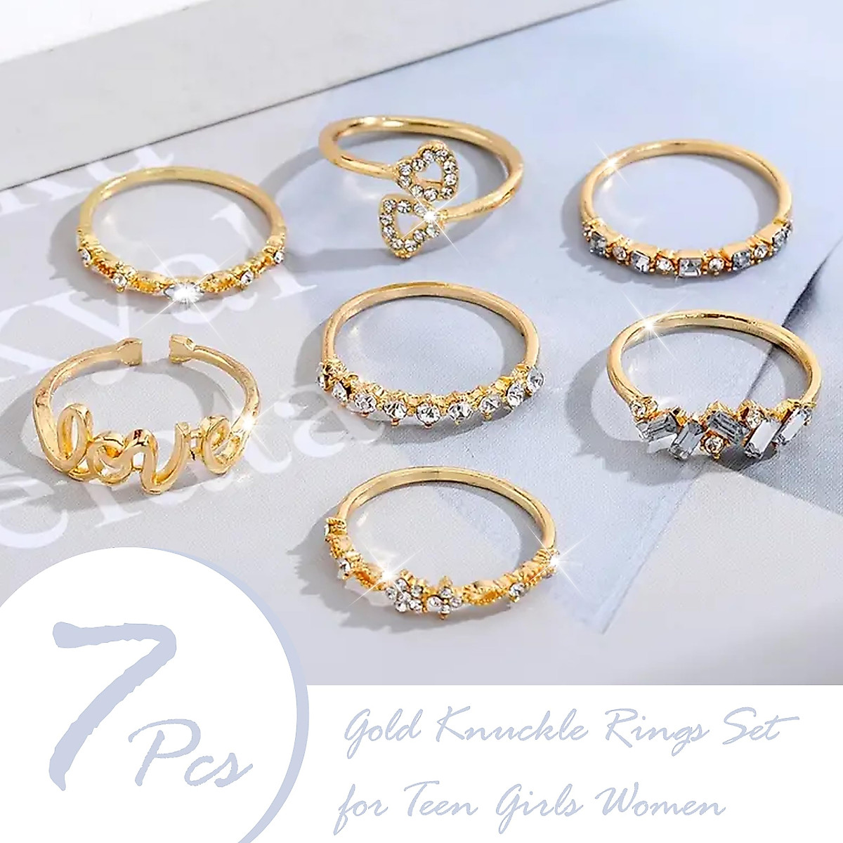 Gold Stackable Rings for Women Gifts Trendy Stuff Simple Star Moon Heart Knuckle Rings Set Boho Rings Cute Stuff Birthday Gifts Gold Rings Pack Jewelry
