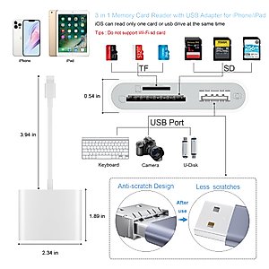 SZHAIYIJIN SD Card Reader for iPhone, Memory card reader with USB Camera Adapter Plug and Play Trail Game Camera SD Card Viewer Supports SD and TF Card Micro SD Card Adapter for iPad No App Required