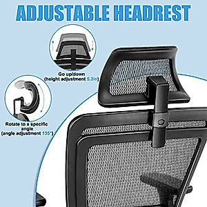LMIKAF Ergonomic Mesh Office Chair, Adjustable Mesh Office Chair with 5D Padded Armrest, Lumbar Support, Thick Seat Cushion and Adjustable Headrest - 135° Rocking High Back Desk Chair