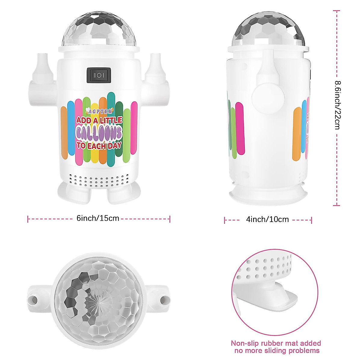 Air Balloon Pump, AGPTEK Electric Blower Pump with Dual Nozzles, Portable Balloon Blower Pump for Inflation with LED Magical Ball Light for Decoration and Party