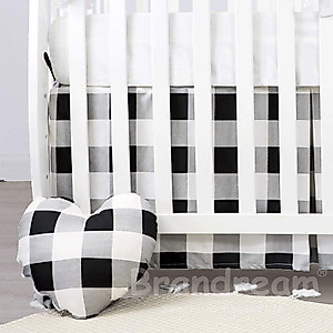 Brandream White Black Nursery Bedding Buffalo Plaid Neutral Baby Bedding 3 Piece Patchwork Blanket Set, Fitted Sheet, Crib Skirt