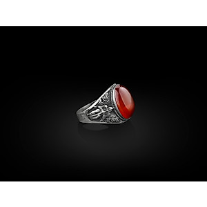 BySilverStone Jewelry Saint Michael The Archangel Oval Gemstone Signet, Carnelian Mens Ring, Sterling Silver Signet Ring, Catholic Gifts for Women
