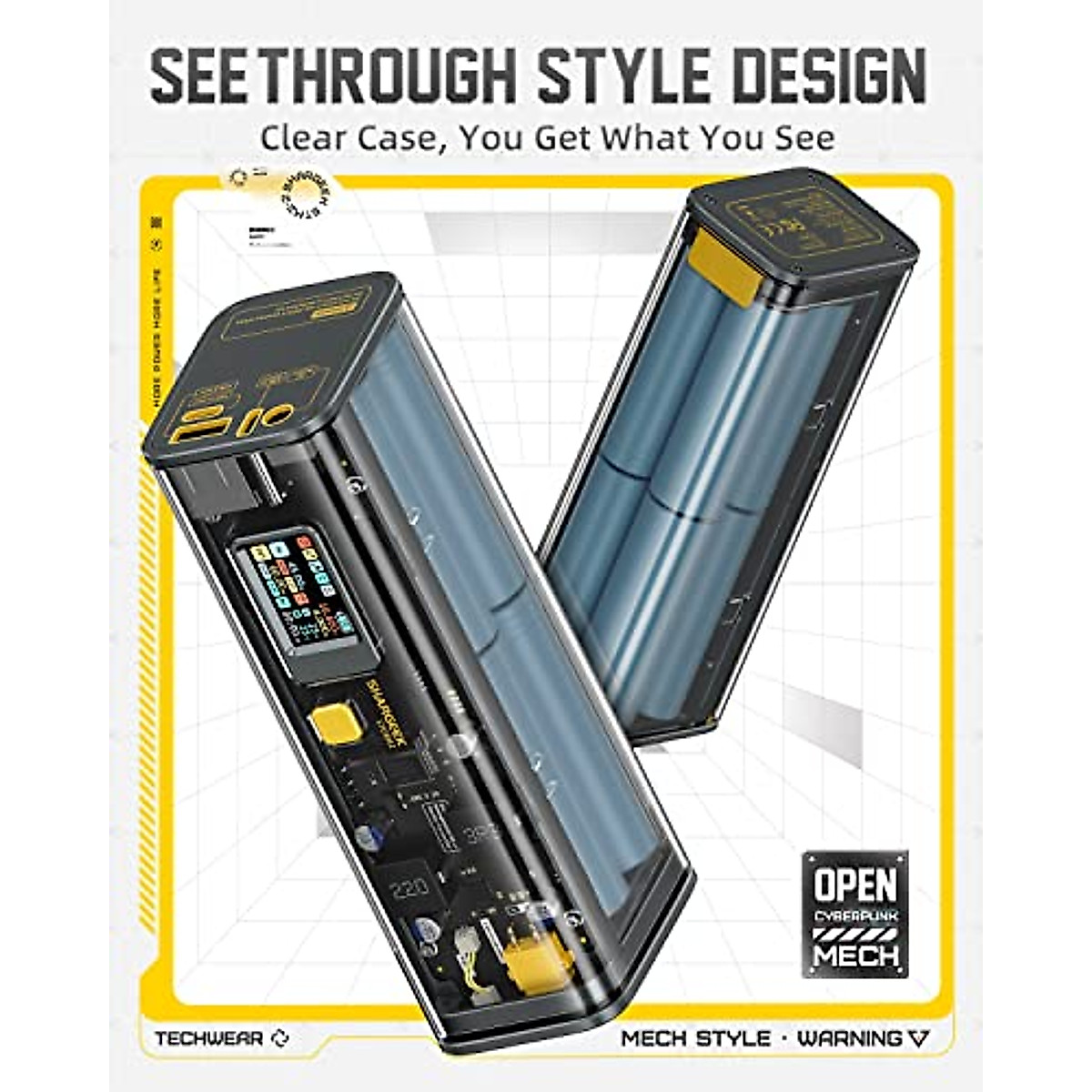 Shargeek STORM2 100W Power Bank 25600mAh with Transparent Case and IPS Screen & Shargeek Retro 35W USB C Fast Charger