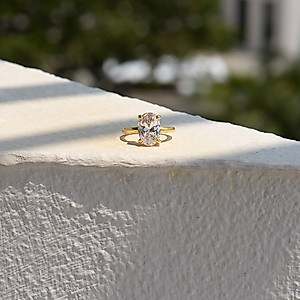 LEMON GRASS 3.5ct Oval Solitaire Engagement Ring Thin Band in Sterling Silver 925 14K Yellow Gold Plating Size 4