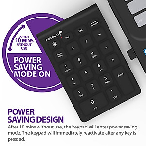 Fosmon 22 Key Numeric Keypad, Wireless USB Adapter 2.4GHz Numpad, Ten Keys Shortcut Function & Hotkey, Up to 33FT Device Distance, Compatible with USB Port Laptop, PC, Desktop, Surface Pro, Notebook
