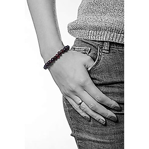 AMBERAGE Natural Baltic Amber Bracelet for Adults (Women/Men) - Hand made From Raw-Unpolished/Certified Baltic Amber Beads(6 Colors) (8, Raw-Unpolished Dark Cherry)