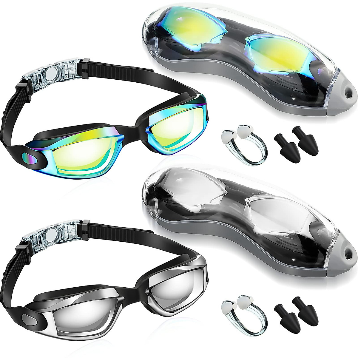 Flutesan 2 Pack Swim Goggles No Leaking Swimming Goggles Waterproof Swim Glasses Polarized Goggles for Adult (Green, Silver)