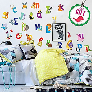 ABC Stickers Alphabet Decals - Animal Alphabet Wall Decals - Classroom Wall Decals - ABC Wall Decals - Wall Letters Stickers - Wall Stickers for Kids ABC Letters - [Gift Included]!