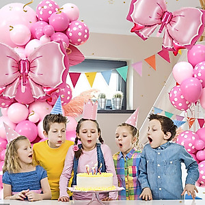 Pink Mouse Birthday Decorations, Pink Mouse Balloon Arch Garland Kit with Pink Bow Tie, Pink Hot Pink Polka Dots for Girls Mouse Theme Birthday Party Decorations Baby shower Wedding Party Supplies