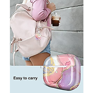 JIAXIUFEN Case Designed for AirPods 3 Case Cover Sparkle Glitter Marble Full Protective TPU Skin Accessories for Women Girl with Keychain Compatible with Airpods 3rd Generation Case - Pink Purple