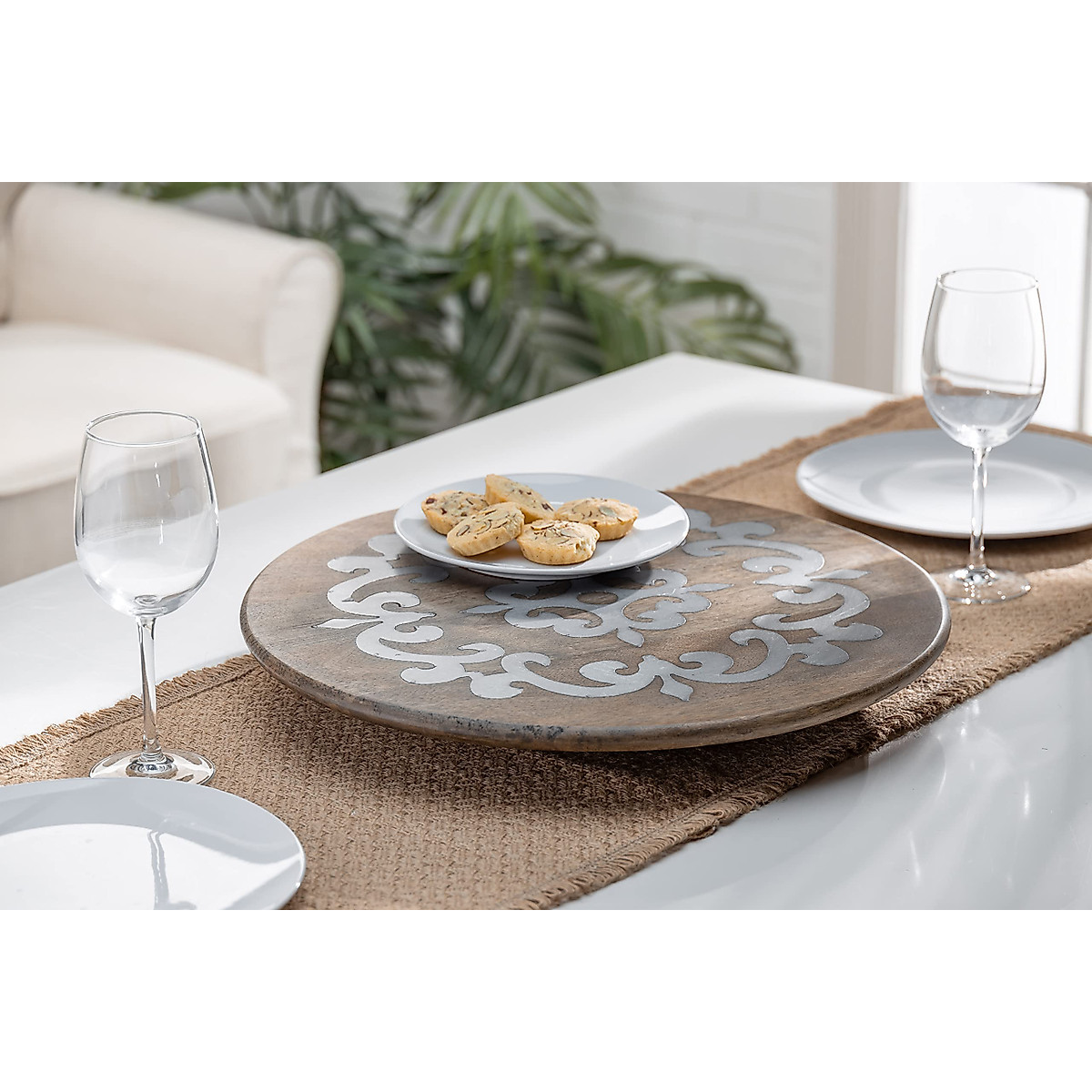 18-Inch Diameter Metal-Inlaid Wood Heritage Lazy Susan