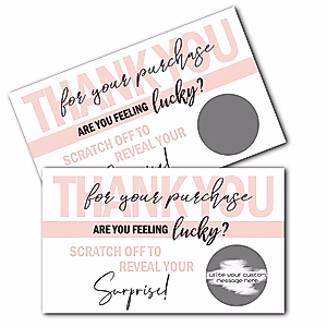 Thank You For Your Purchase Scratch Off Cards - Blank Gift Certificate Cards - Small Business Thank You for Order Cards - Make Your Own DIY Pink Scratch Off Cards - 50 Cards And 50 Stickers(C01)