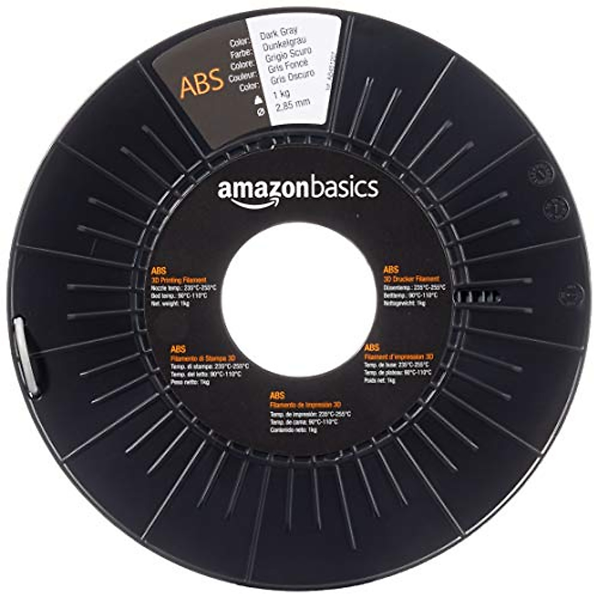 Amazon Basics ABS 3D Printer Filament, 2.85 mm, Dark Gray, 1 kg Spool