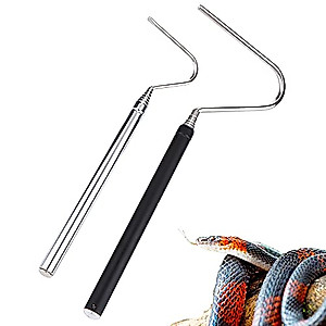 DQITJ 2 Pack Portable Mini Snake Hook, Collapsible Stainless Steel Snake Tongs, Retractable Snake Catching Tool (26 inch, Silver and Black)