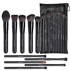 BS-MALL Makeup Brush Set 18 Pcs Premium Synthetic Foundation Powder Concealers Eye shadows Blush Makeup Brushes with black Bag (Black)