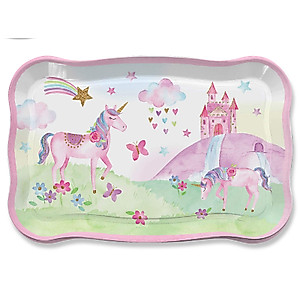 Jewelkeeper Toddler Toys Tea Set for Little Girls - 15 Pcs Tin Tea set for kids Tea Time includes Teapot, 4 Tea Cup and saucers set & 4 snack plates , Unicorn Tea Party Set with Carrying Case